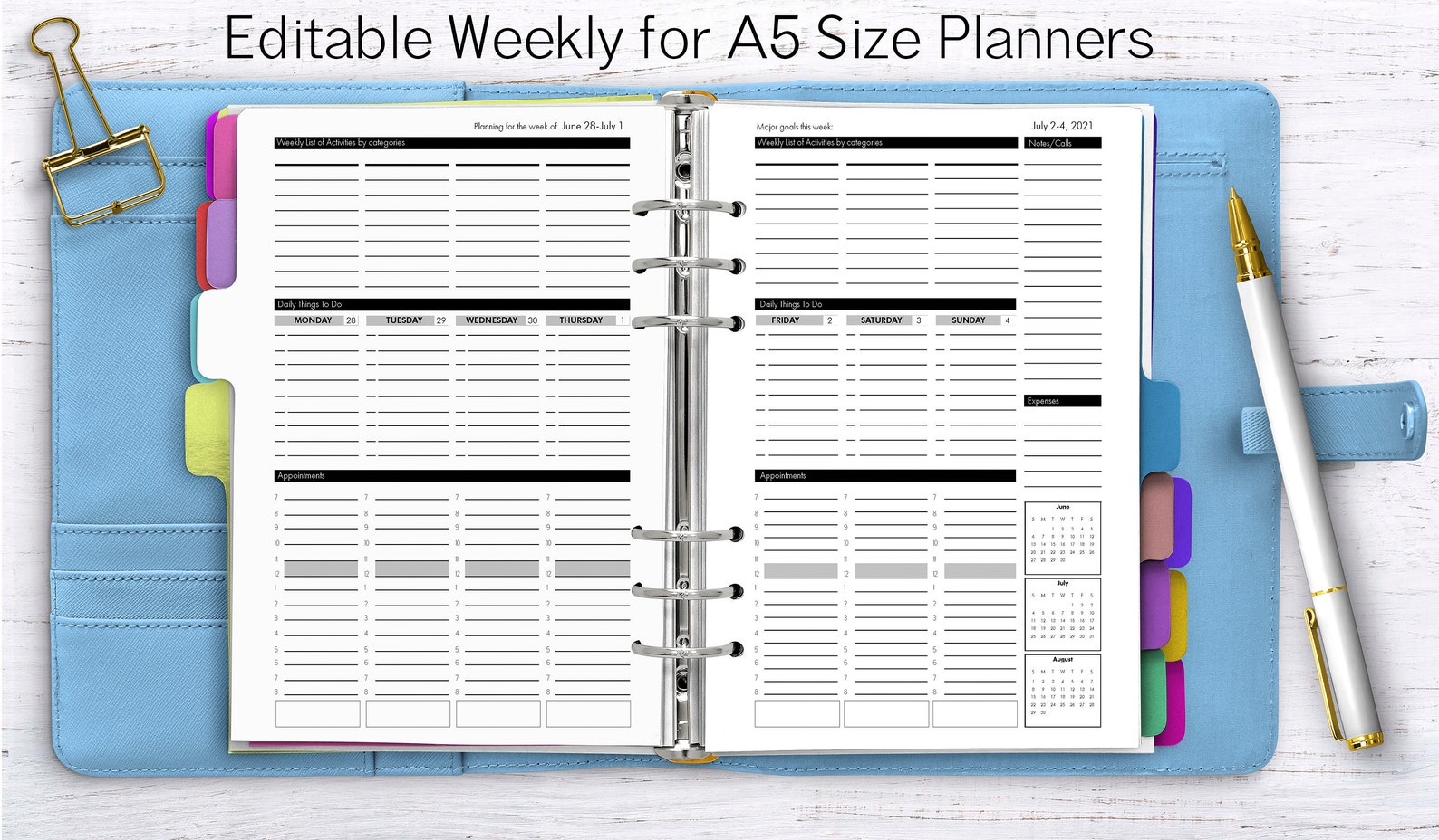 Weekly Planner Printable, for A5 Size Planners. Webster's Pages Weekly ...