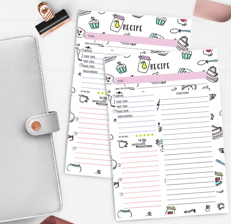 Recipes, Planner Recipe Inserts, Personal 3.75 X 6.75, Kate Spade ...