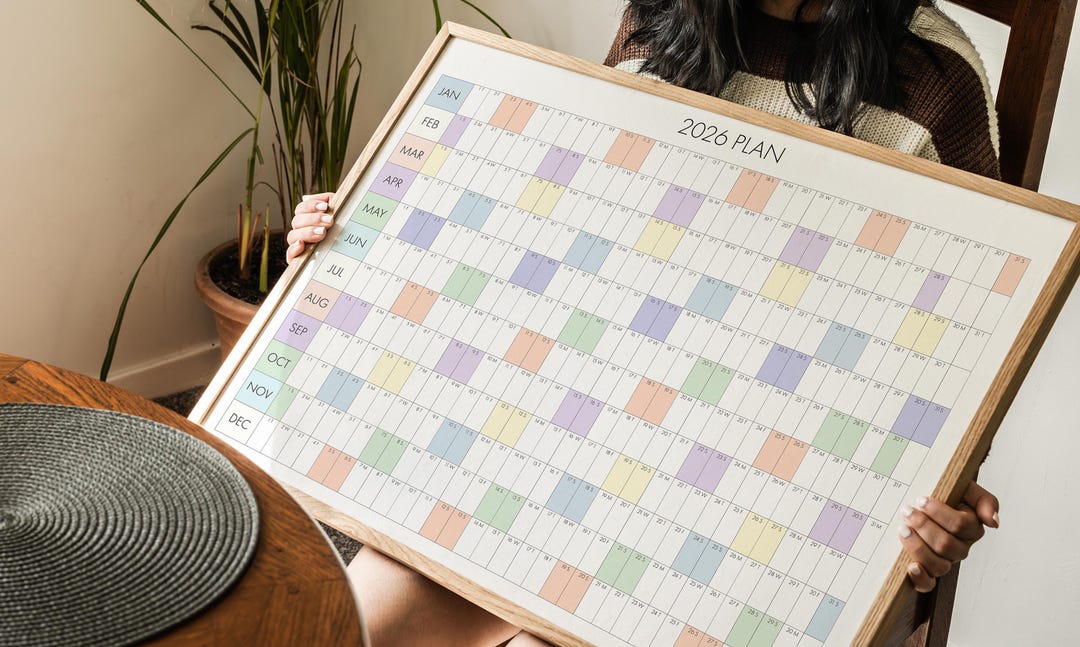 Large 2026 Calendar Printable | 48x36 Colorful, Yearly, Resizable ...