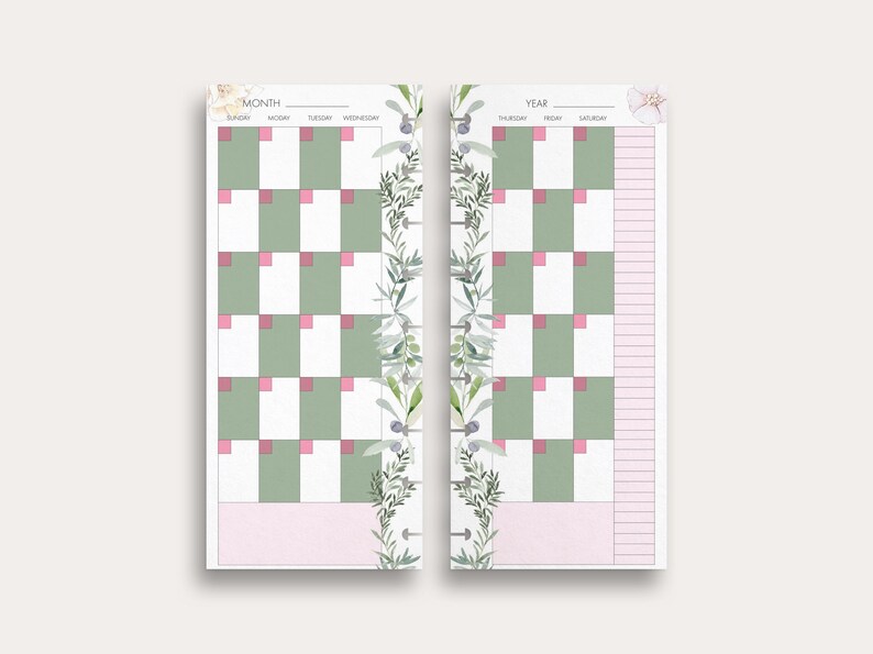 Happy Planner Skinny Weekly & Monthly Floral Green Printables - Etsy