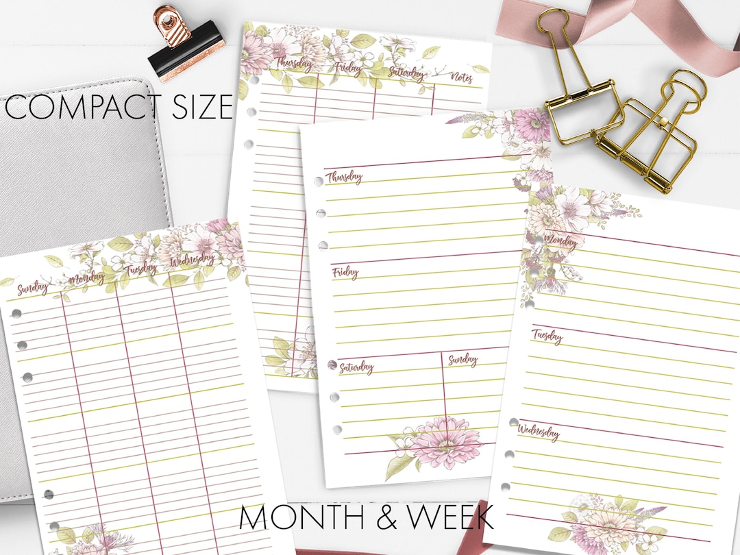 Floral Undated Planner Inserts: Compact Size, Monthly & Weekly (PDF) - Etsy
