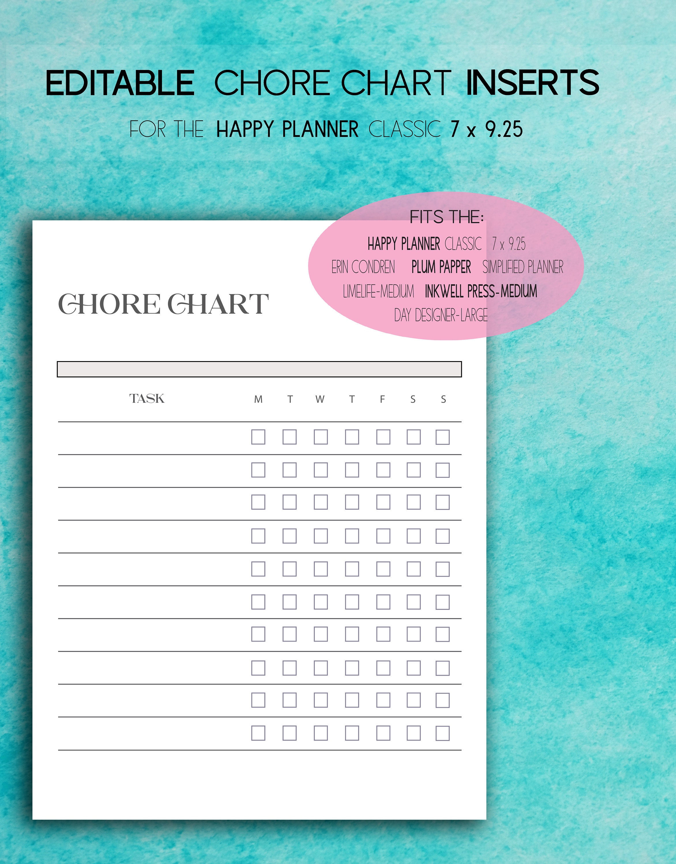 EDITABLE Chore Chart Responsibilities Chart for the Happy - Etsy