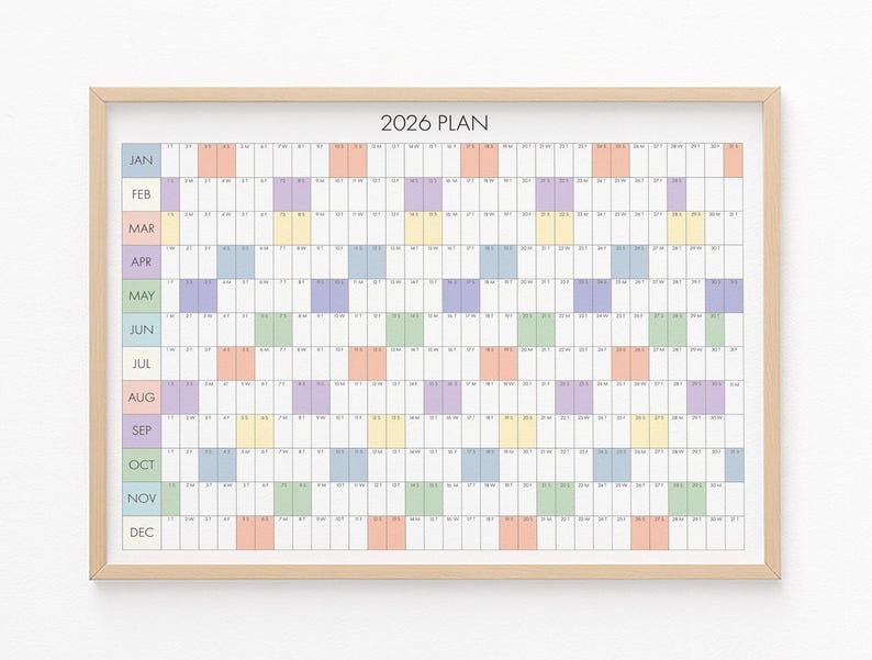Large 2026 Calendar Printable | 48x36 Colorful, Yearly, Resizable ...