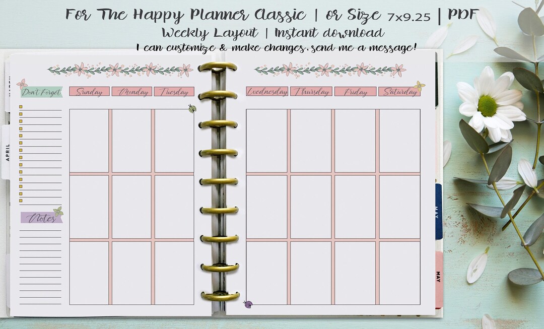 Weekly Happy Planner Classic, Week on 2 Pages (PDF Download 7x9.25") - Etsy