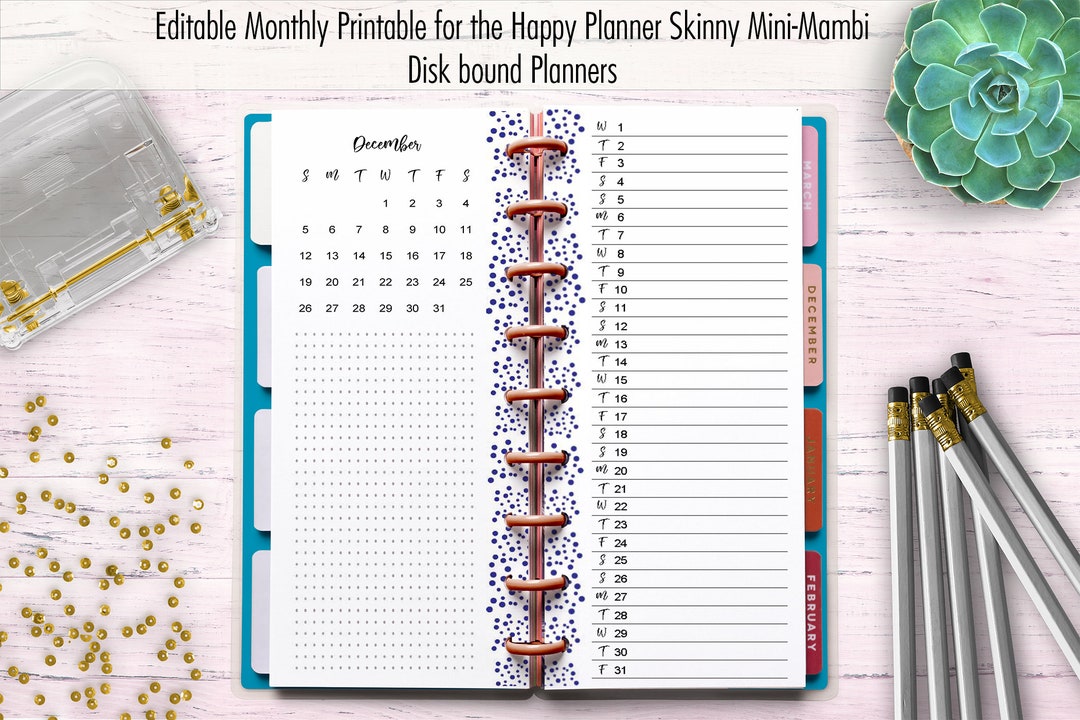 Fully Editable Monthly Planner Printable for the Happy Planner Skinny ...
