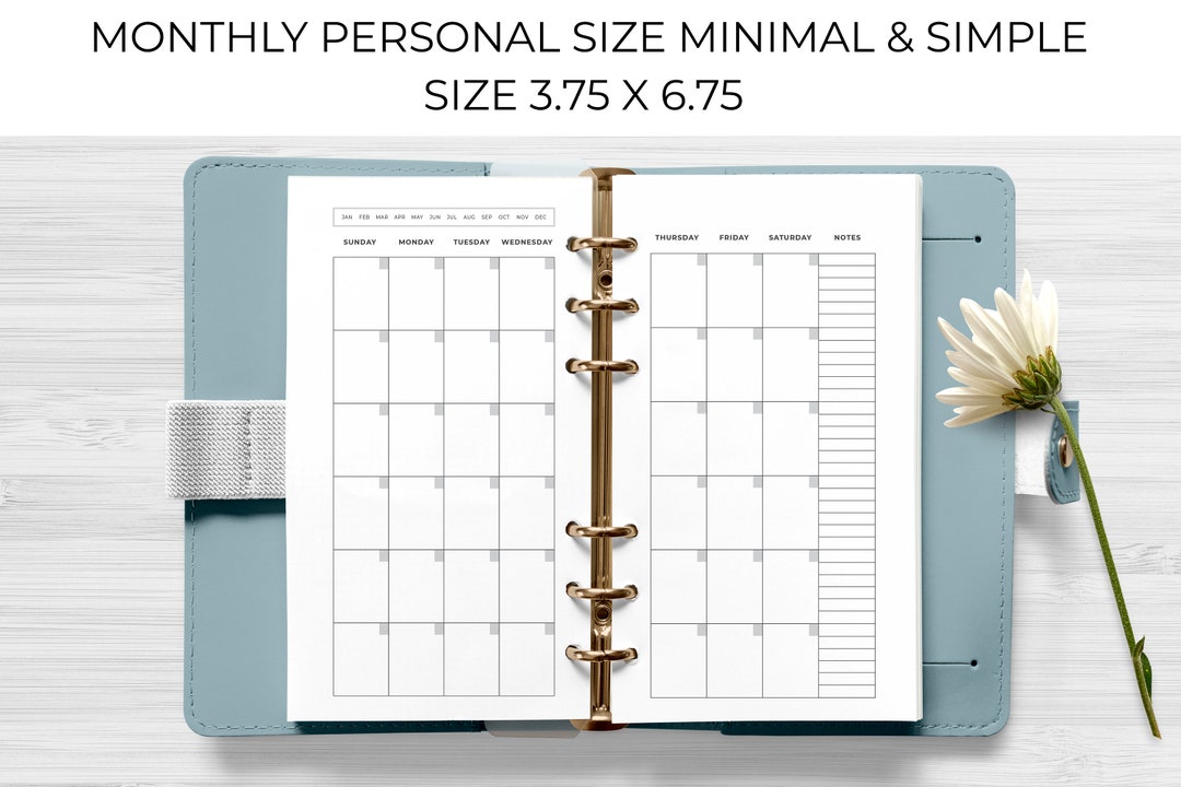 Monthly | Planner Printable | Personal Size | Minimal | Undated Monthly ...