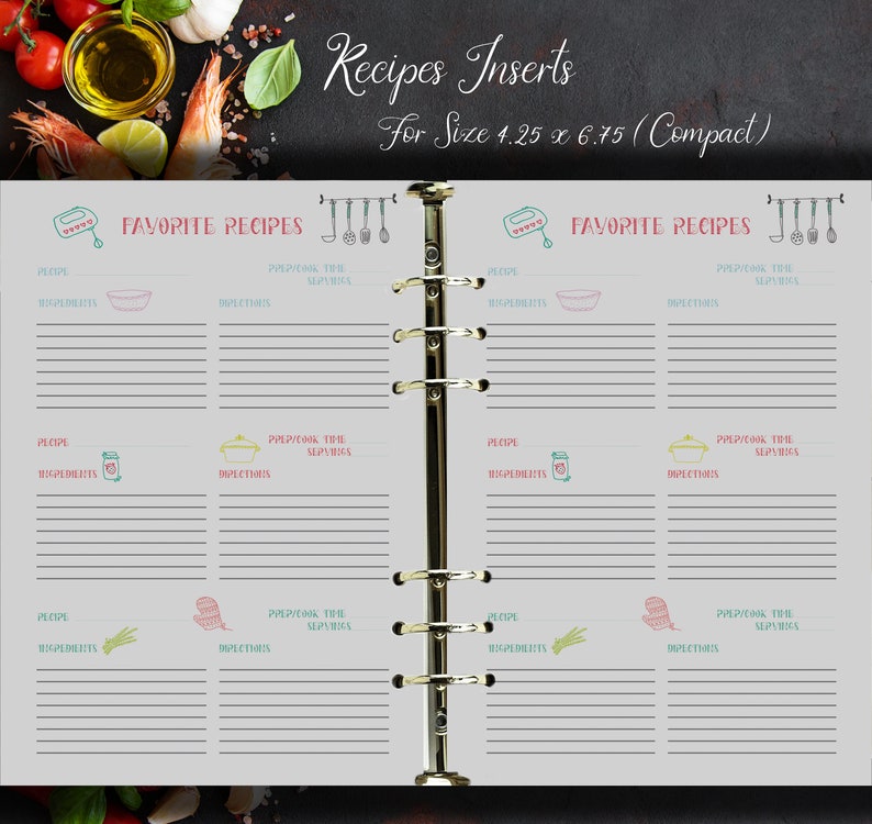Planner Recipes Inserts, Printable Recipe Book Insert, EDITABLE Recipe ...