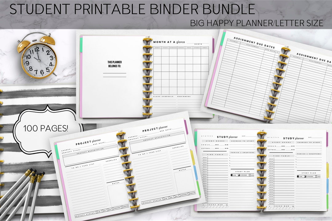 Printable Undated Student Planner Binder, Standard Letter Size, Big ...