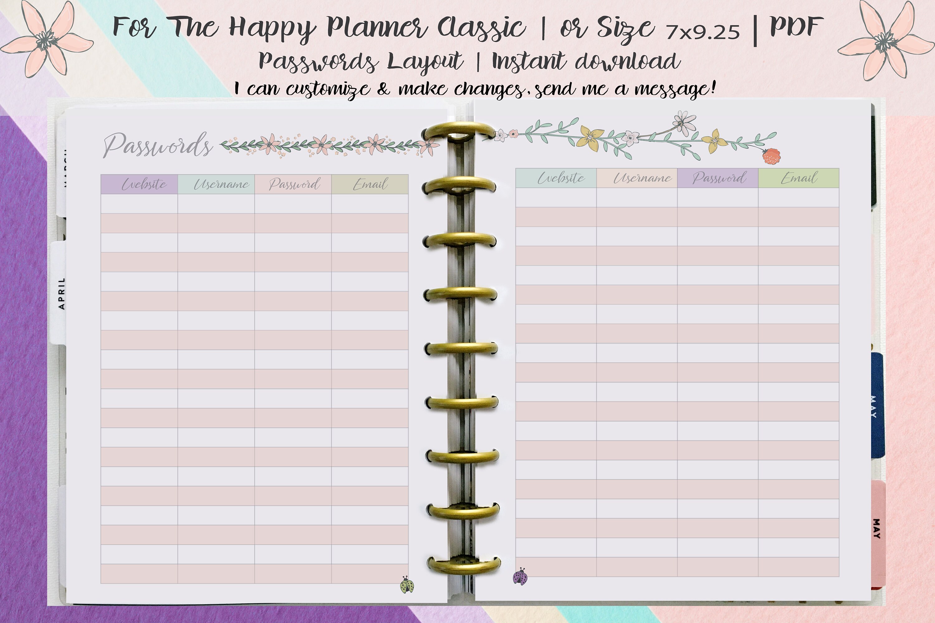 Planner Printables Passwords Log Inserts for the Happy - Etsy