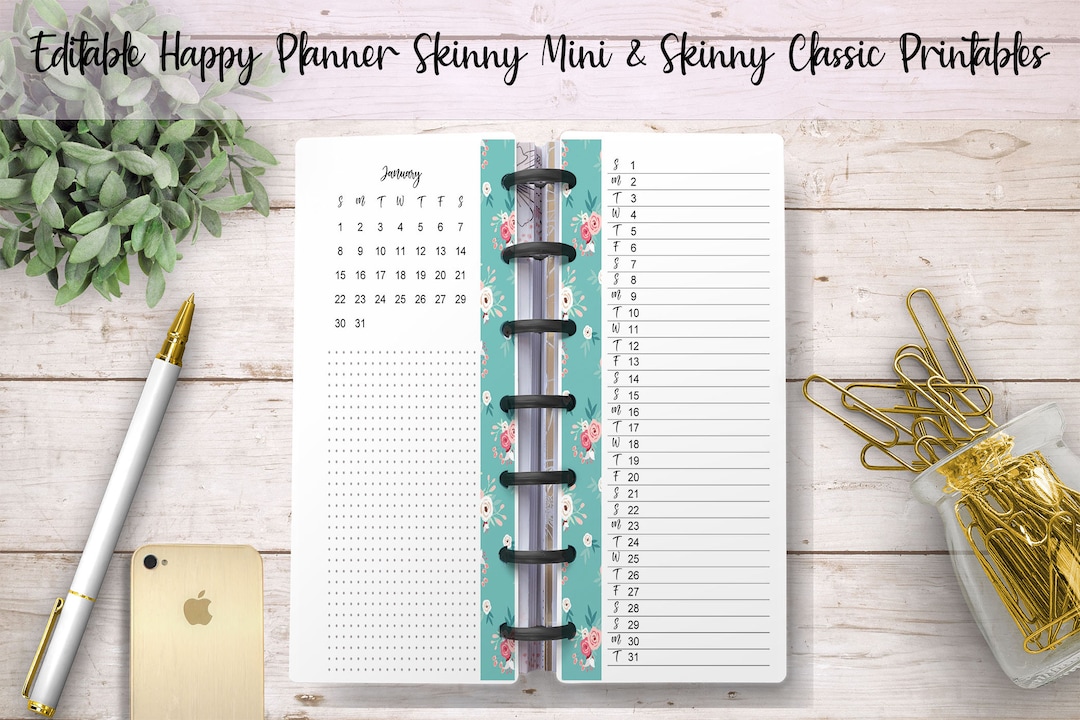 Happy Planner Skinny Mini, Hp Skinny Classic, Editable Monthly Planner ...