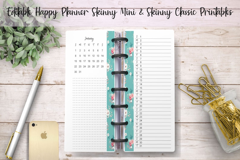 Editable Happy Planner Monthly Printable: Skinny Mini & Classic (PDF ...