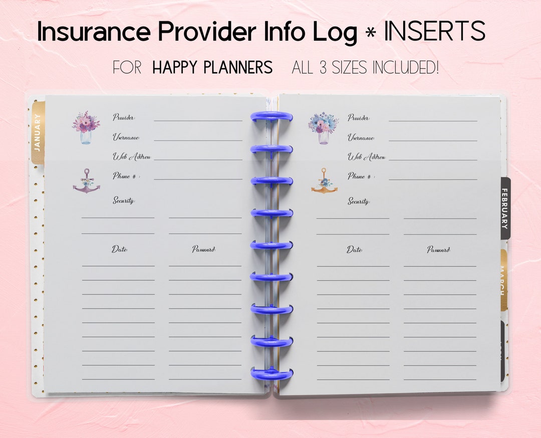 Planner Printables for the Happy Planner, All 3 Sizes, Insurance ...