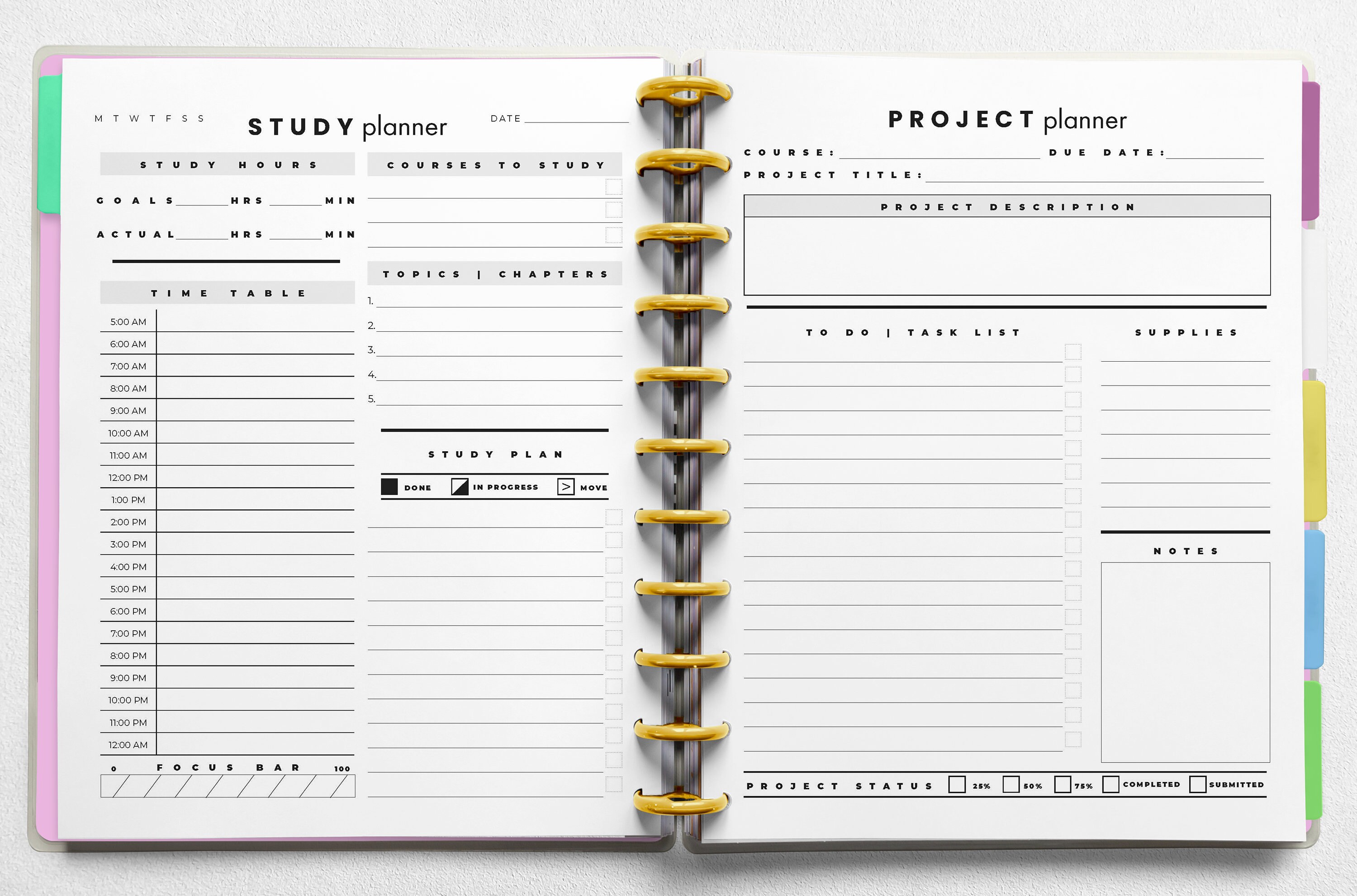 Printable Undated Student Planner Binder, Standard Letter Size, Big ...