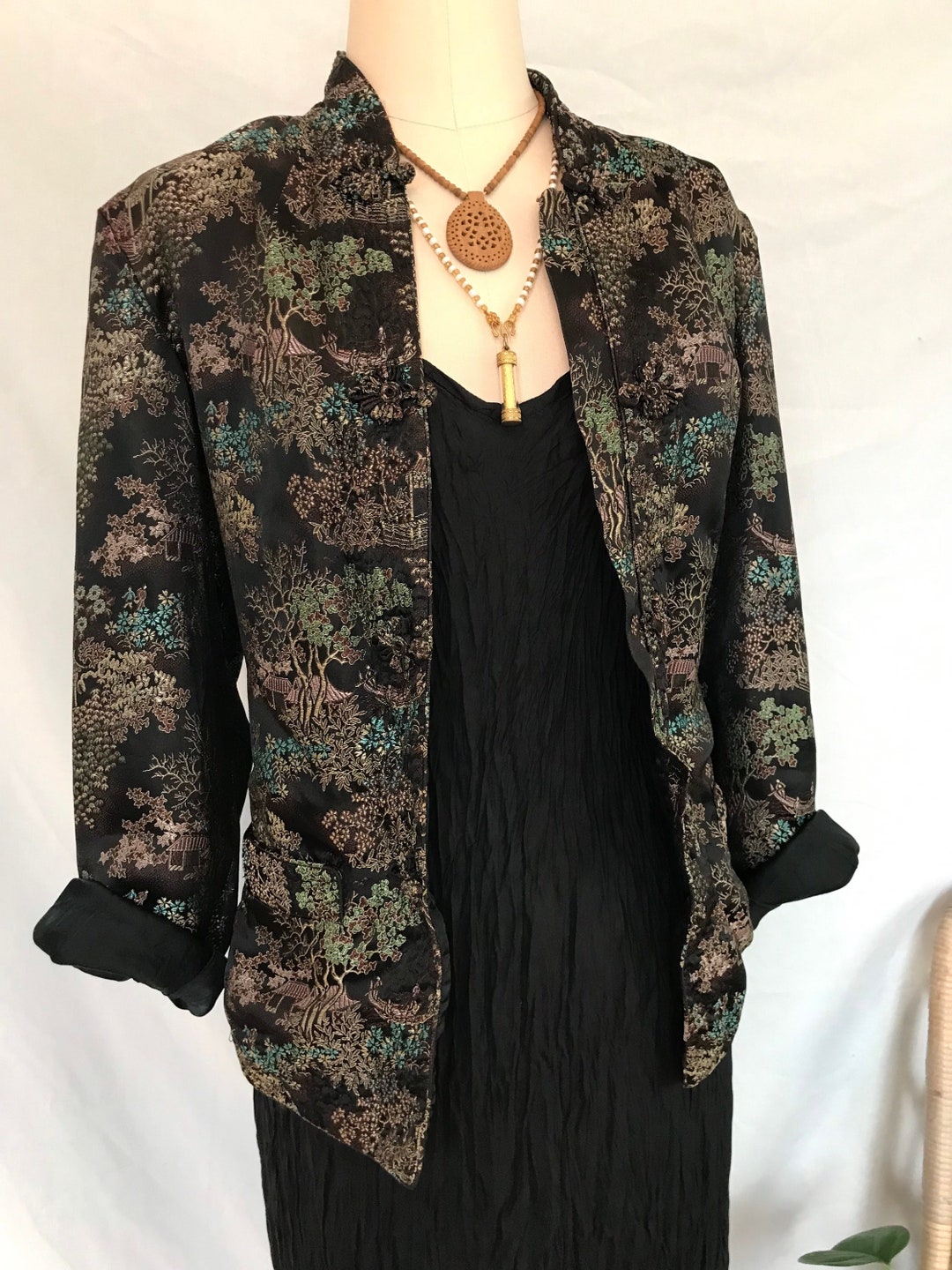 Satin Brocade Jacket. Oriental. Mandarin Collar. Medium - Etsy