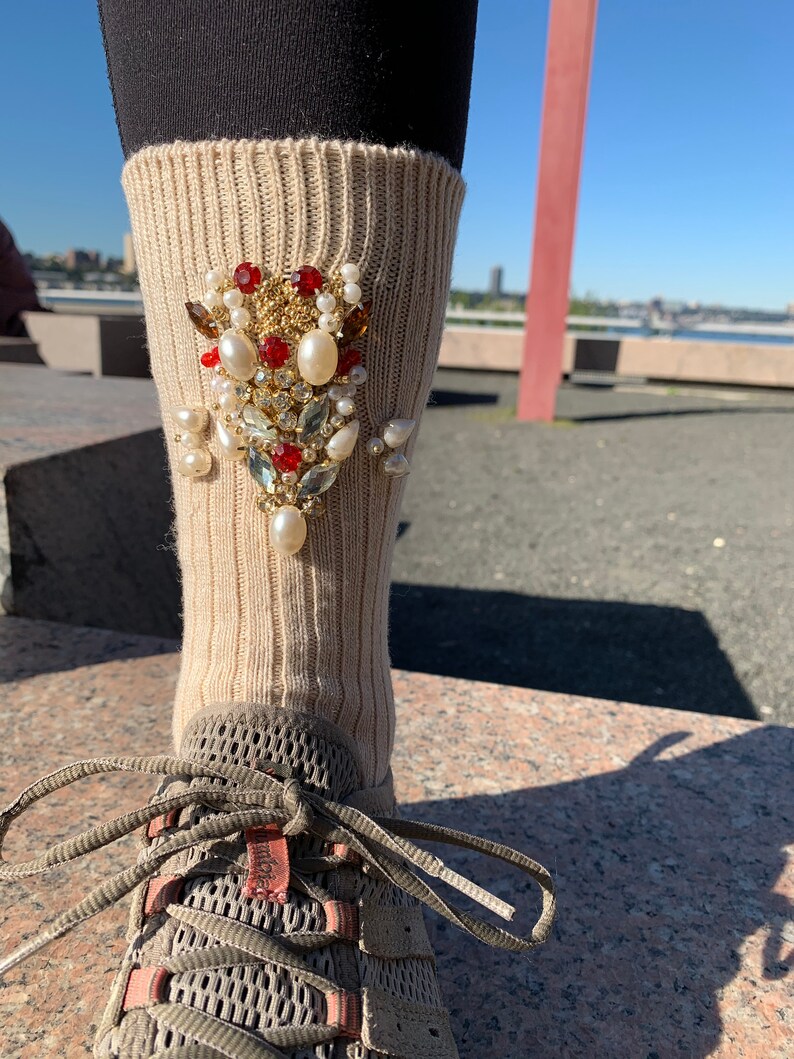 Unique Beaded Hand Embroidery Hosiery Fine Wool Elastic - Etsy