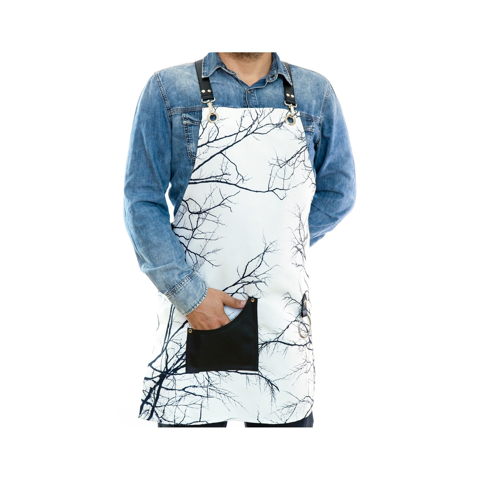 Tree Branch Black and White Design Apron W/ Strap and Pocket Baristas ...