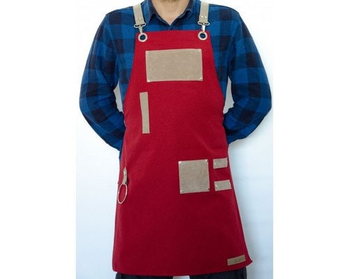 Red Duty Design Apron W/ Straps and Pockets - Etsy