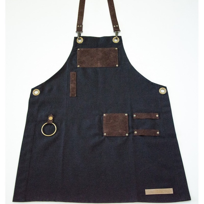 Black Duty Design Apron W/ Straps and Pockets - Etsy