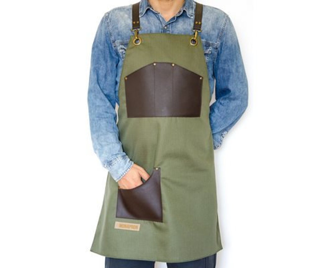Green Extra Pocket Design Apron W/ Straps Barista-hairdresser-barbers ...