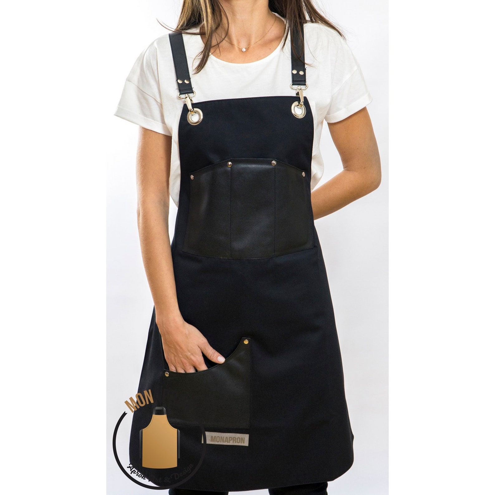Extra Pocket Design Apron W/ Straps Barista-hairdresser-barbers ...