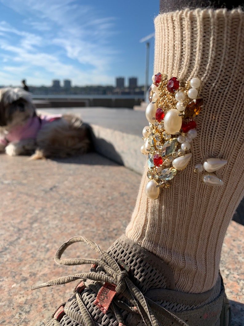 Unique Beaded Hand Embroidery Hosiery Fine Wool Elastic - Etsy