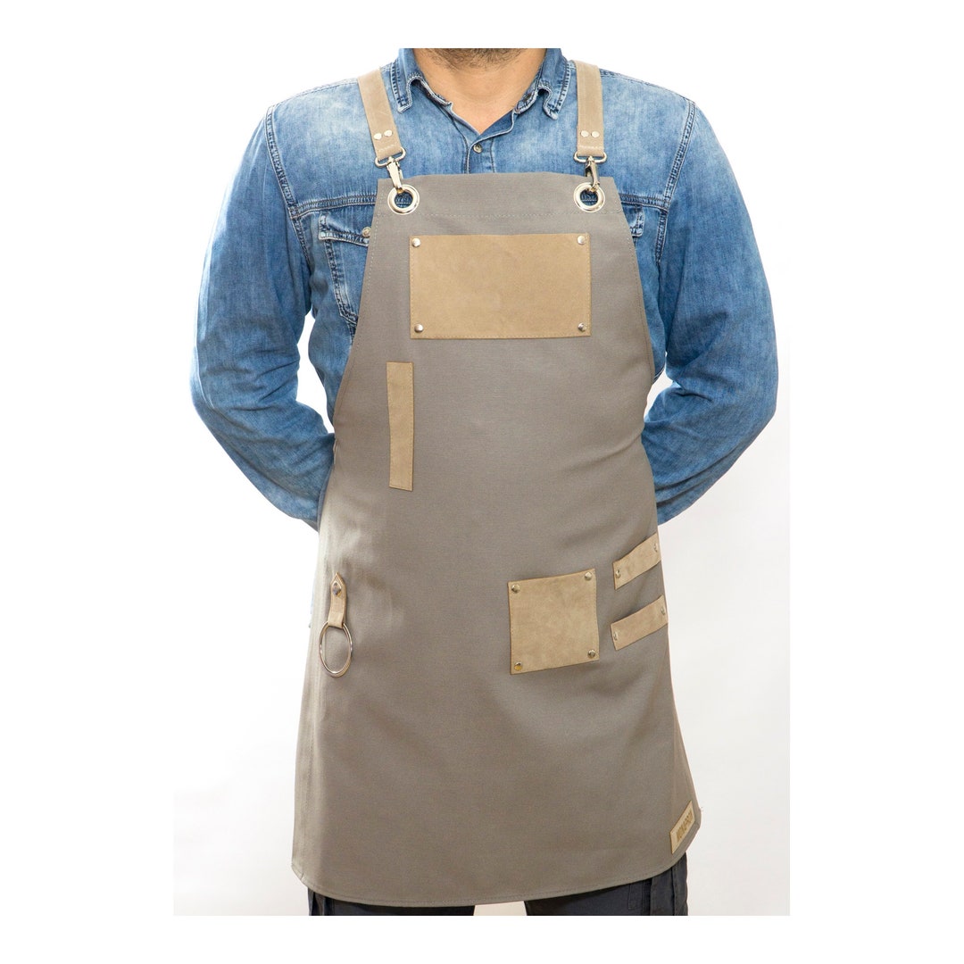 Gray Beige Design Apron W/ Suede Straps and Pockets Baristas ...