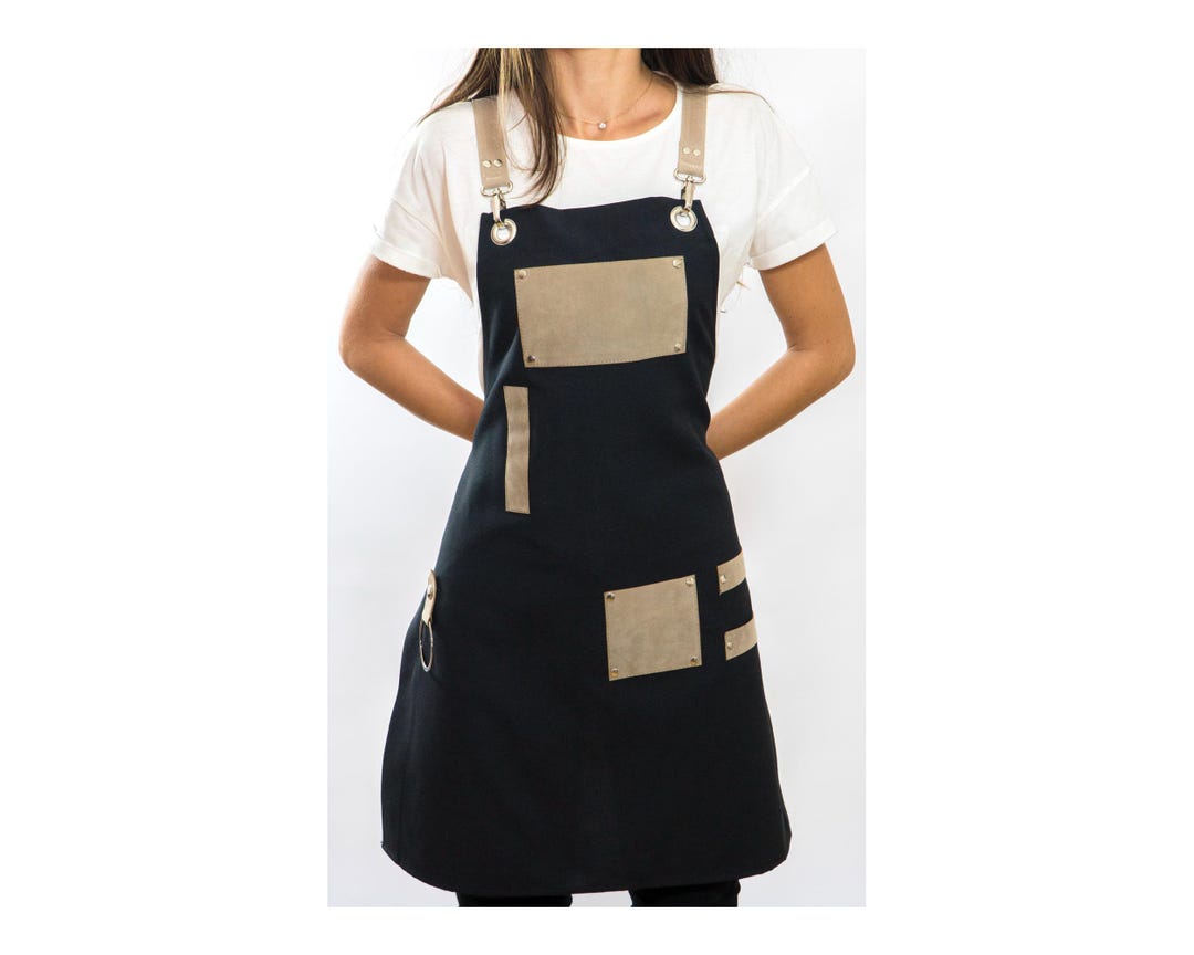 Black Beige Pocket Apron- Baristas-hairdresser- Barbers - Kitchen -make ...