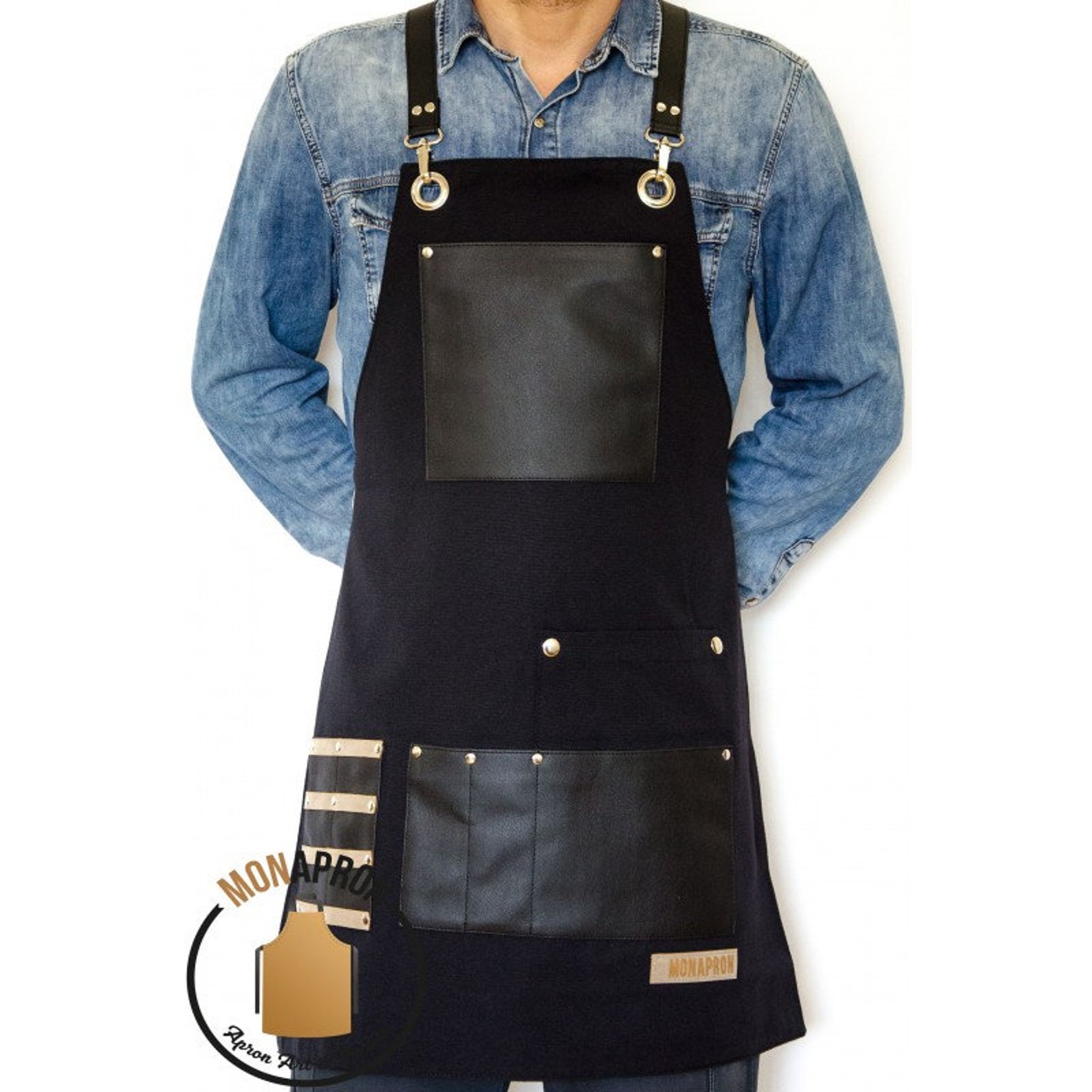 Black Extra Pocket Design Apron W/ Straps - Etsy