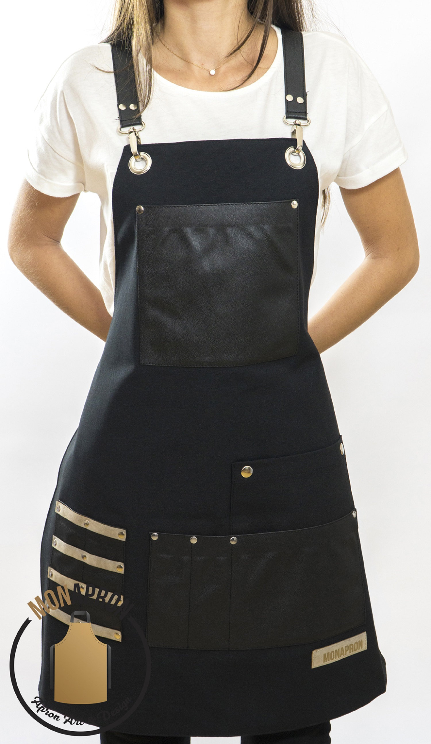 Black Extra Pocket Design Apron W/ Straps - Etsy