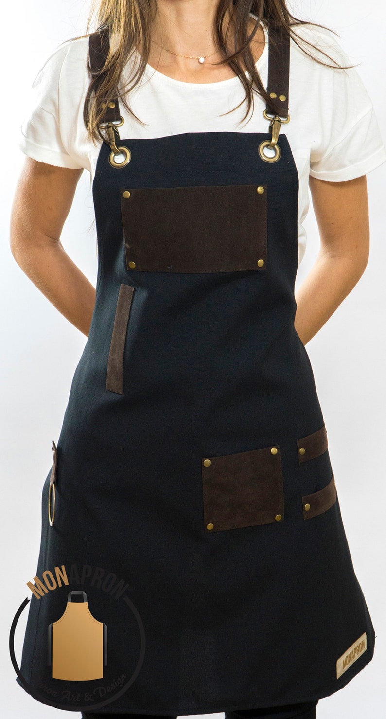 Black Duty Design Apron W/ Straps and Pockets Baristas-hairdresser ...