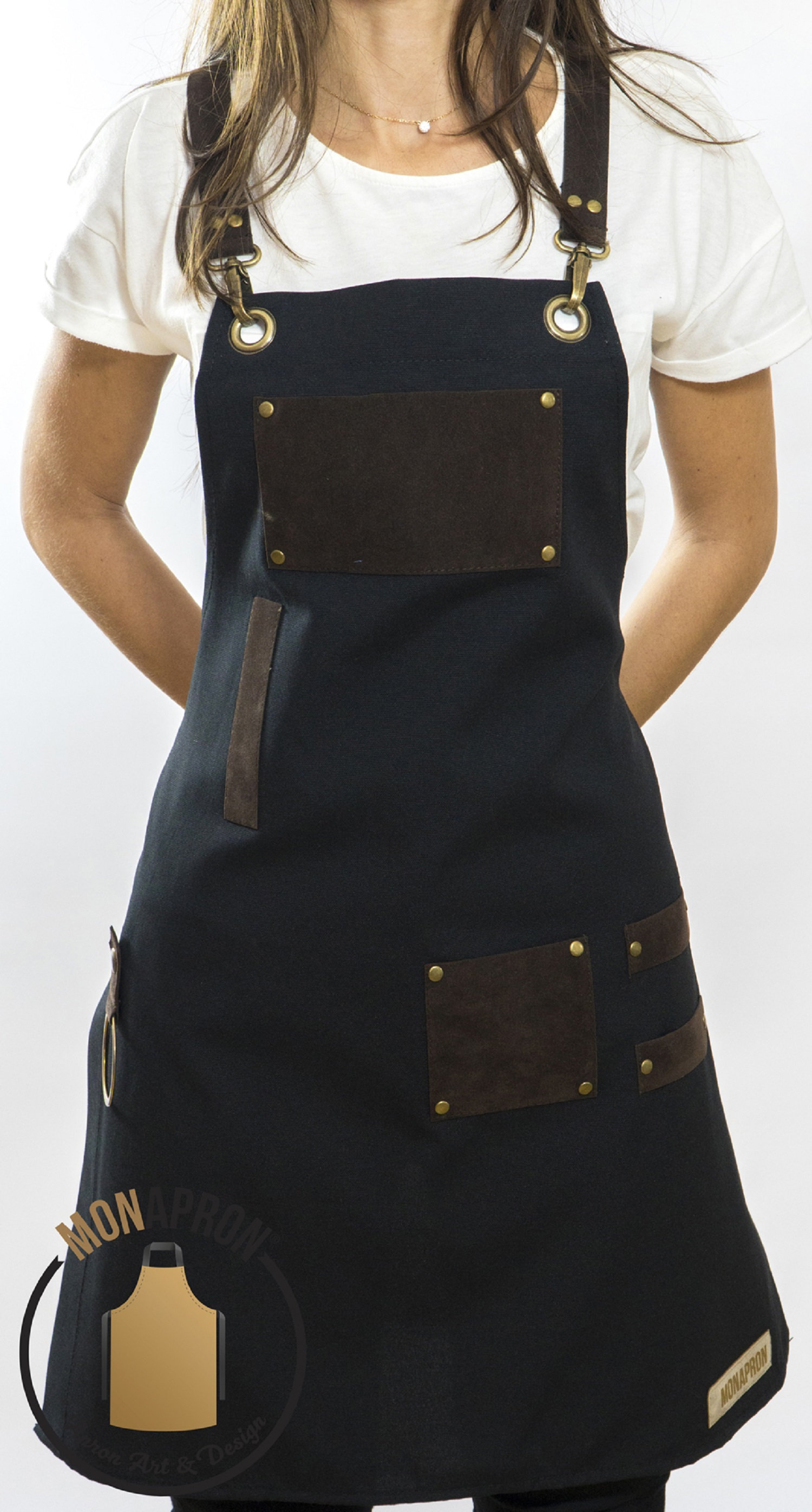 Black Duty Design Apron W/ Straps and Pockets - Etsy