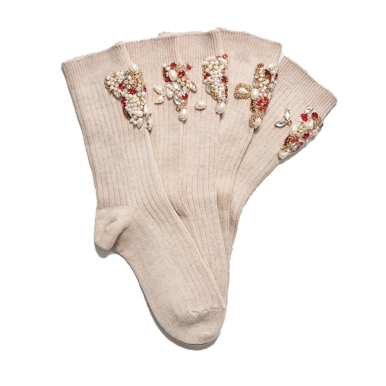 Unique Beaded Hand Embroidery Hosiery Fine Wool Elastic | Etsy