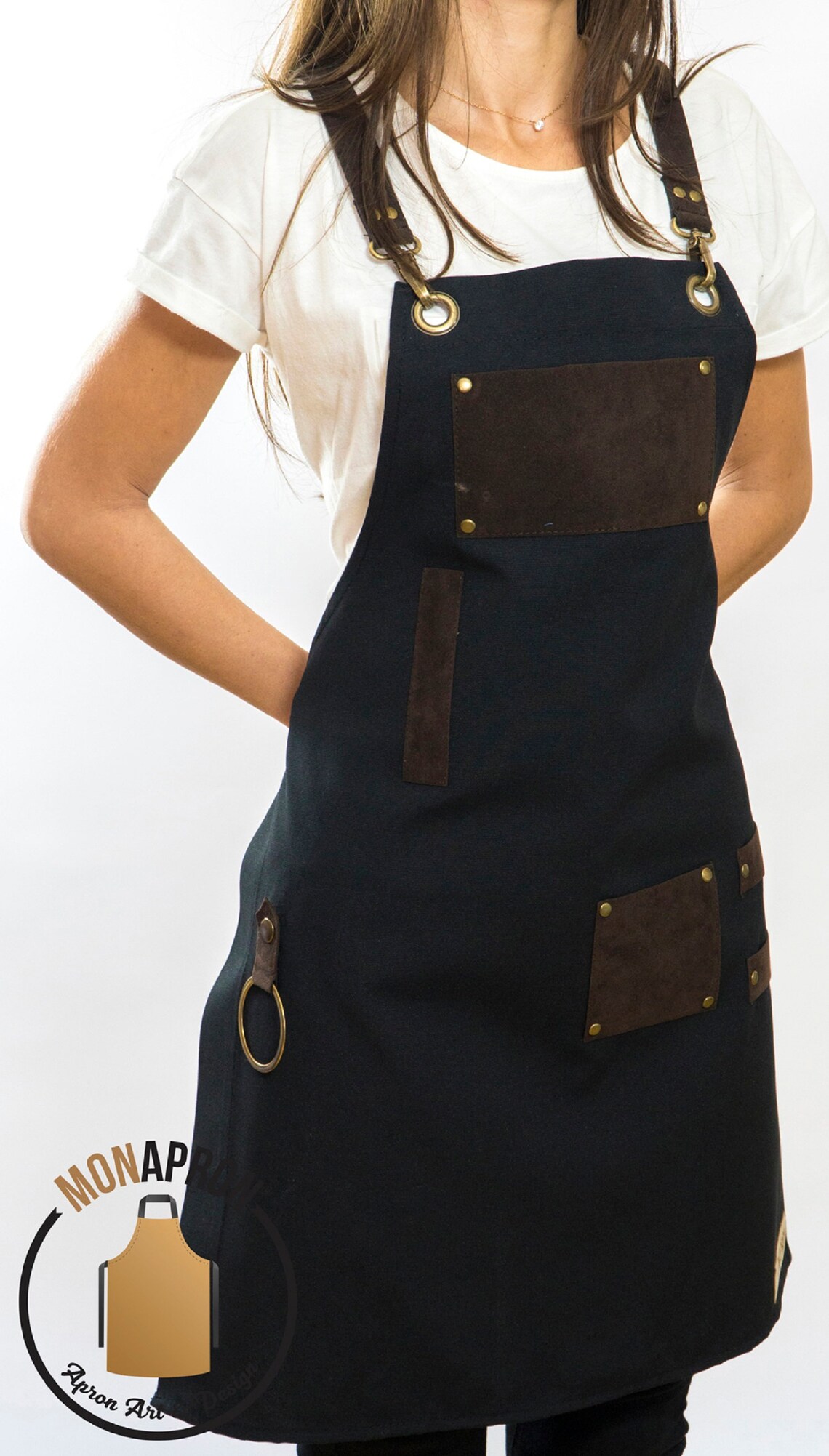 Black Duty Design Apron W/ Straps and Pockets - Etsy