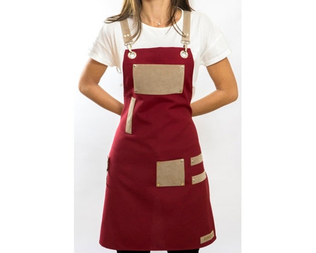 Red Duty Design Apron W/ Straps and Pockets - Etsy