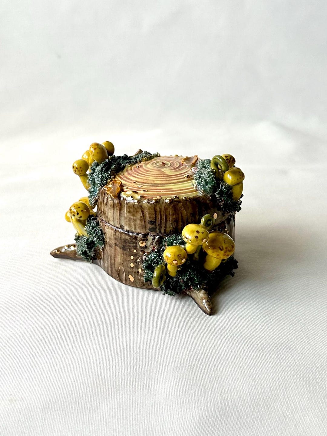 Tree Stump Box, Tree Stump With Mushrooms, Ceramic Jewerly Box, Ring ...