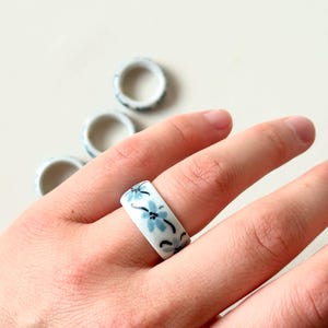 Blue Floral Ring, Porcelain Ring, Ceramic Jewelry, Handmade Ceramic ...