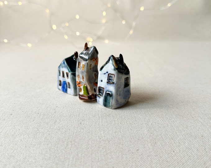 Little Houses, Set of Three Ceramic Houses, Tiny House, Planter Decor ...