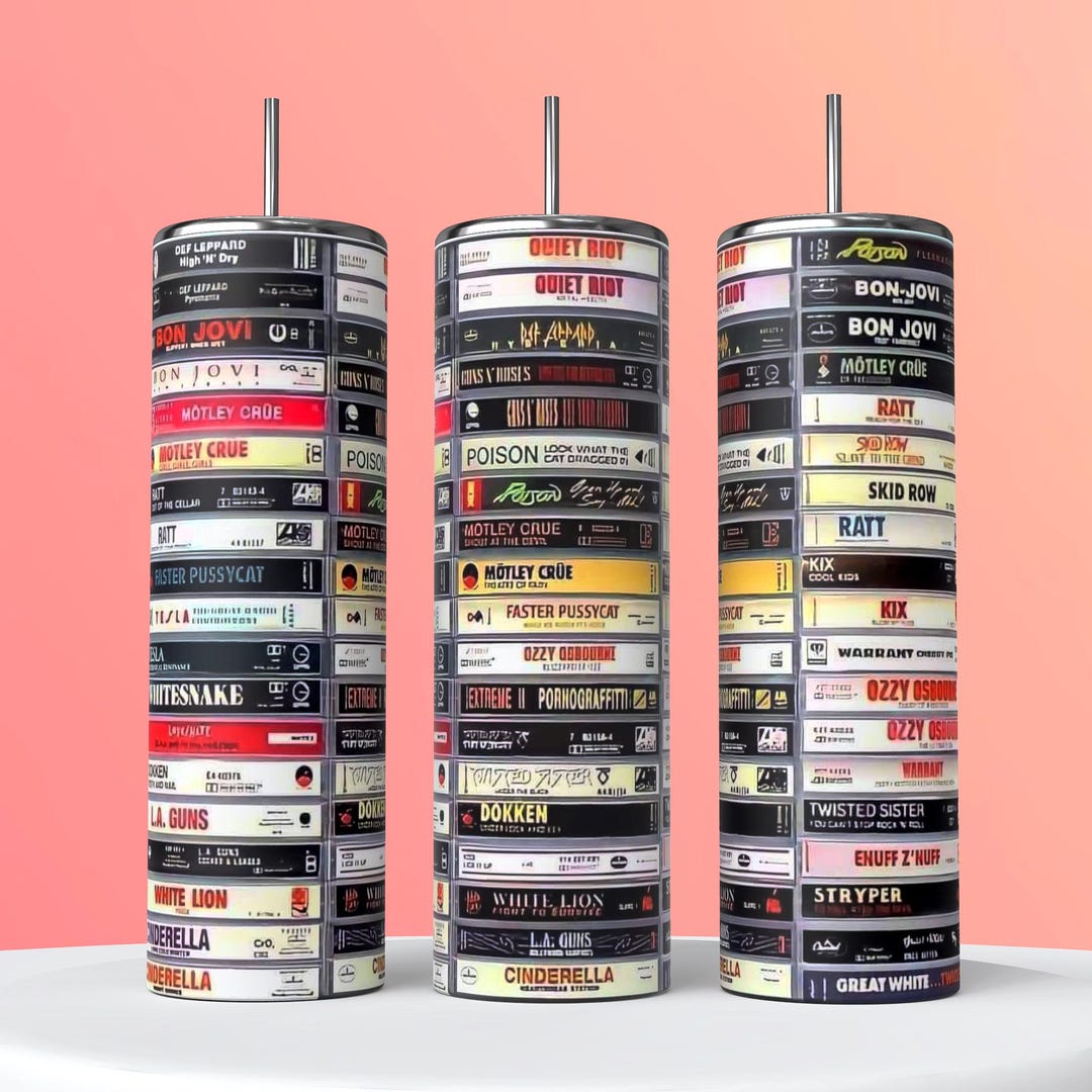 Classic Rock 80's 90's Cassette Tape Design 20 Oz Skinny Tumbler Great ...