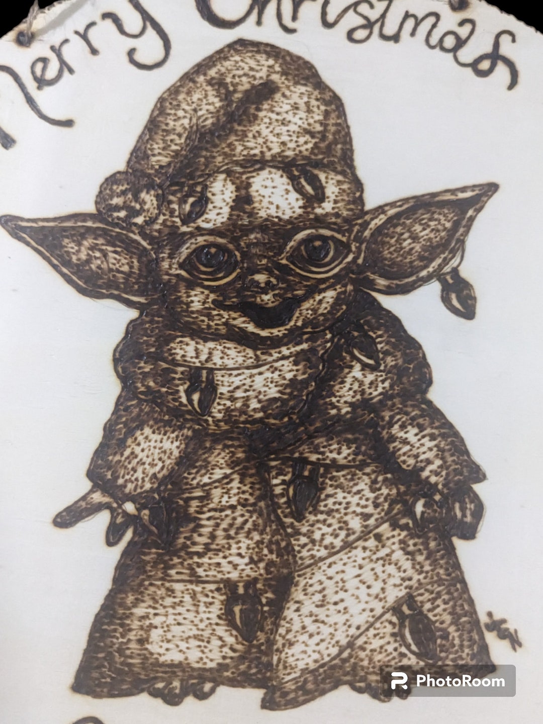 Baby Yoda Inspired Christmas Fan Art Wall Hanging Pyrography Art - Etsy