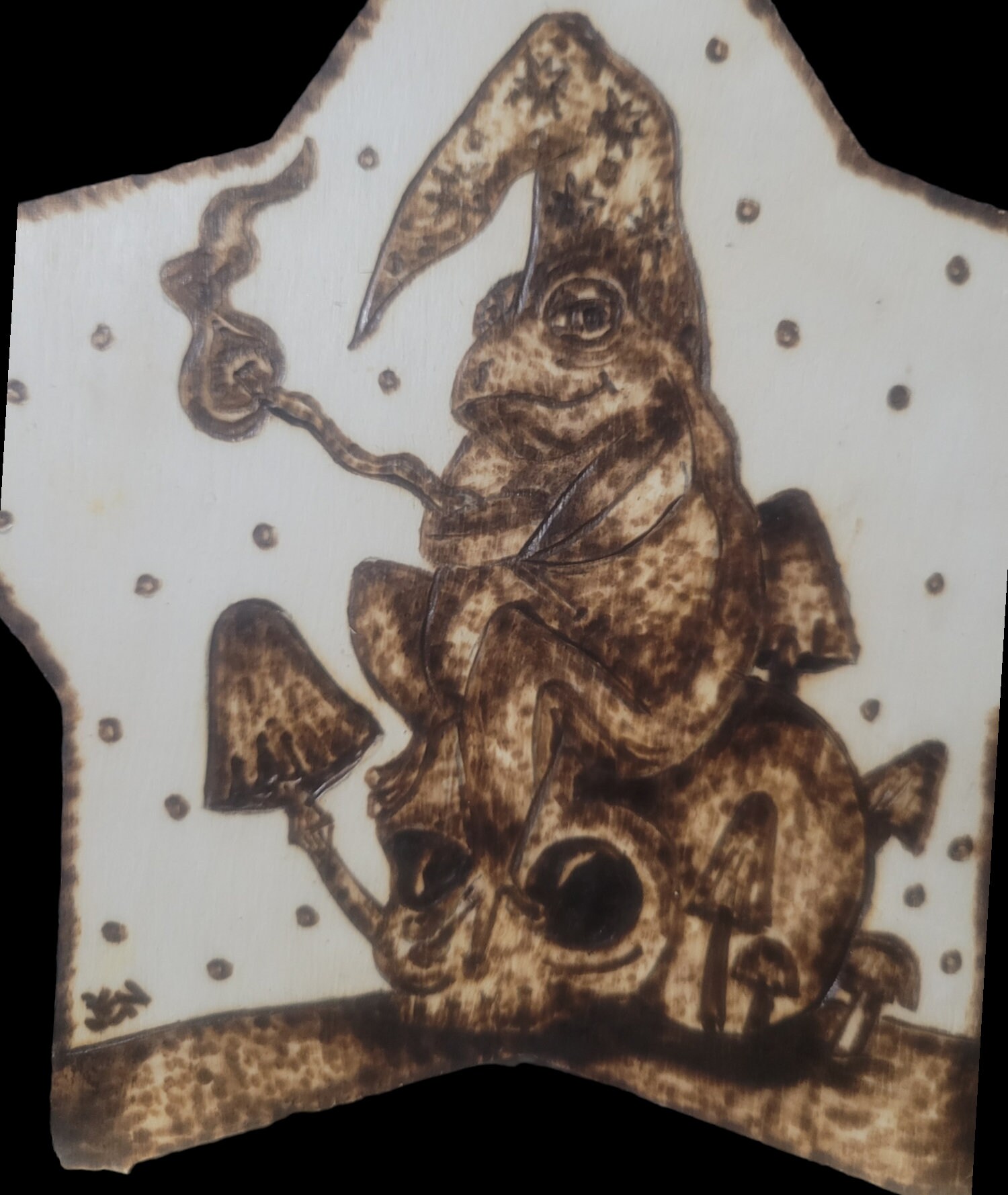Wizard Frog Pyrography Burning on 7 Inch Wooden Star - Etsy