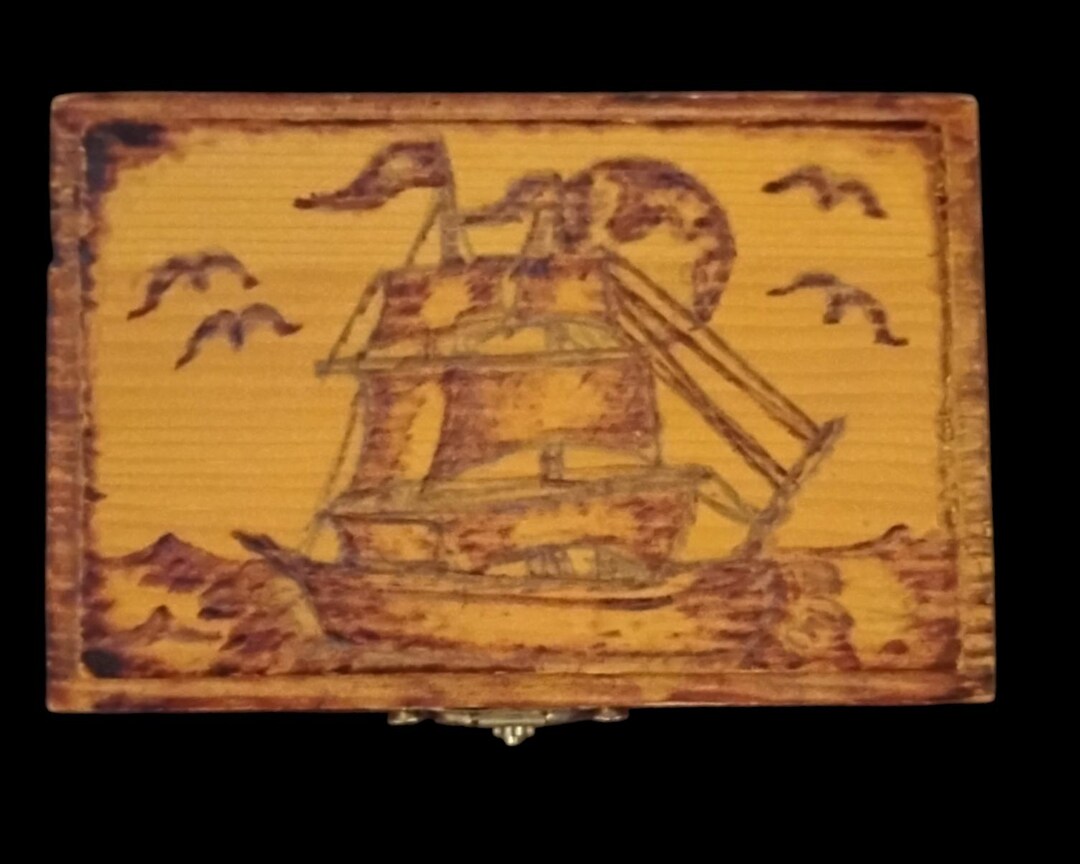 Wooden Jewelry Box With Nautical Ship Pyrography - Etsy