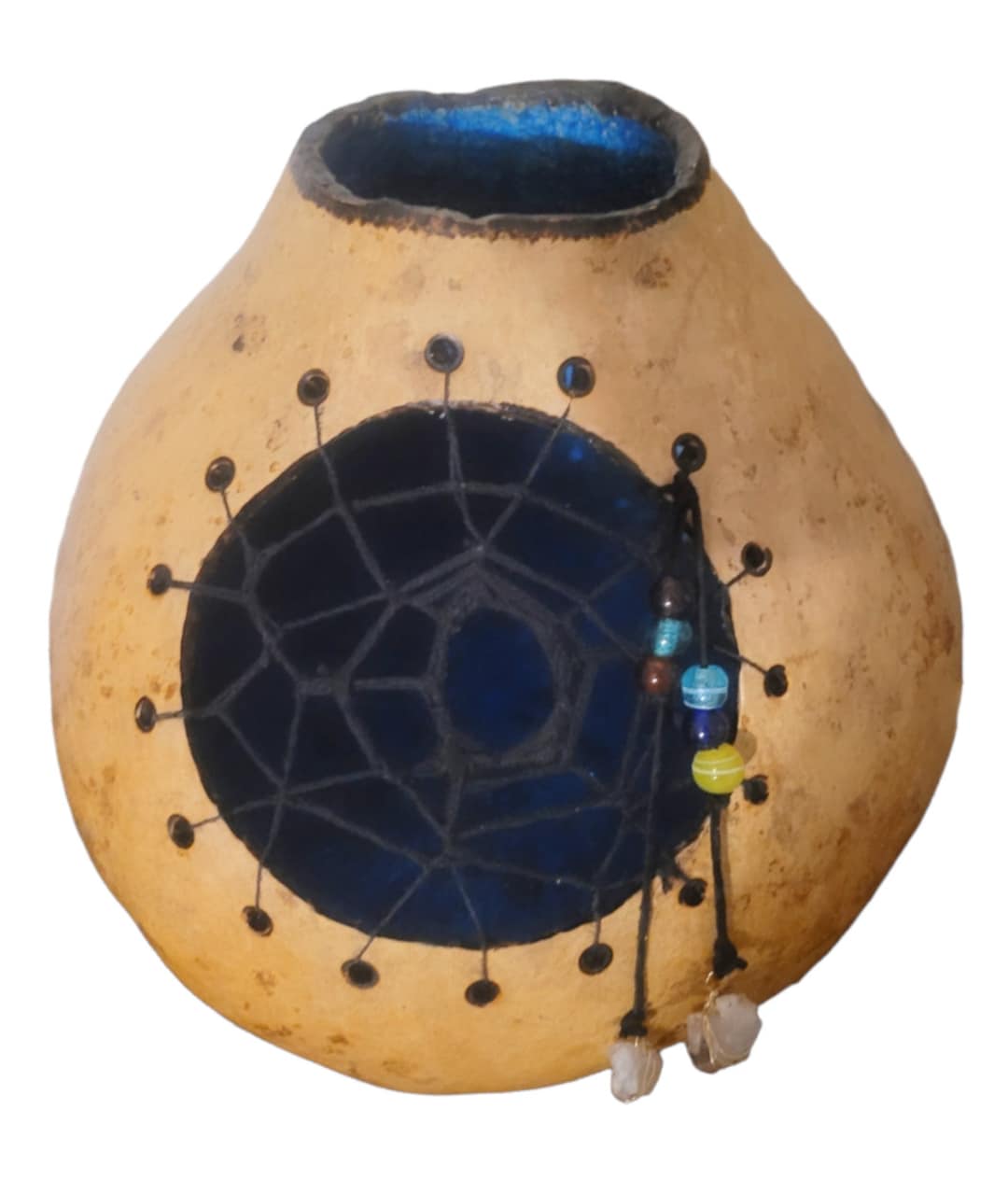 Large Handcrafted Gourd Jug or Vase With a Dreamcatcher Insert, Beads ...