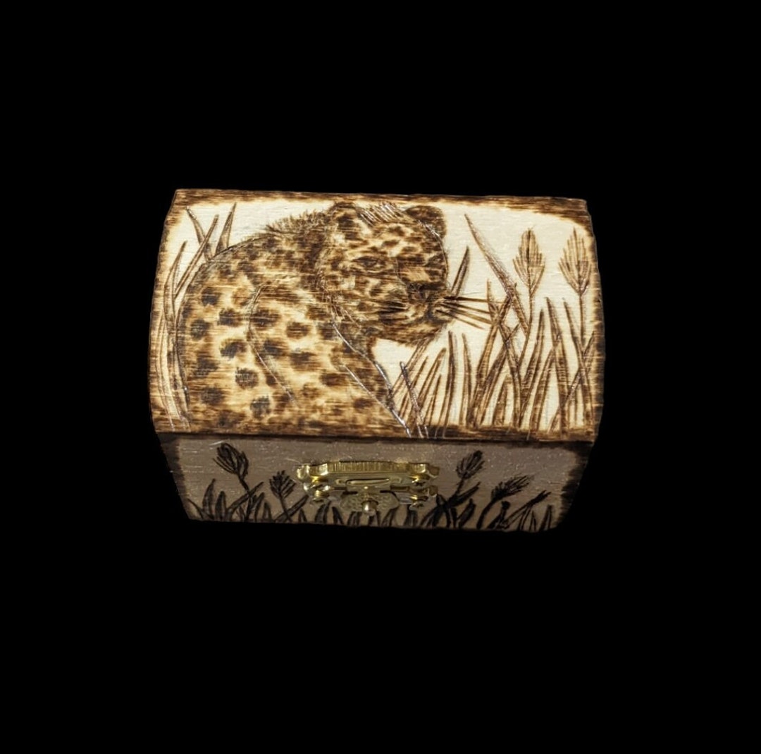 Cheetah Design Small Wooden Jewelry Box With the Art of Pyrography Wood ...