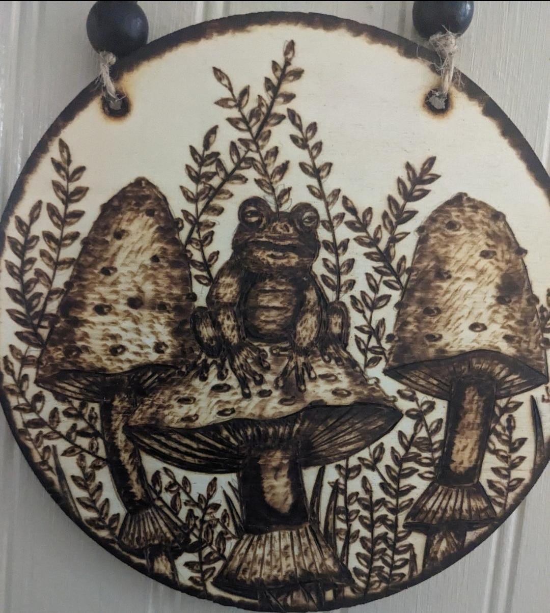 Frog and Mushrooms Pyrography Art Sign - Etsy