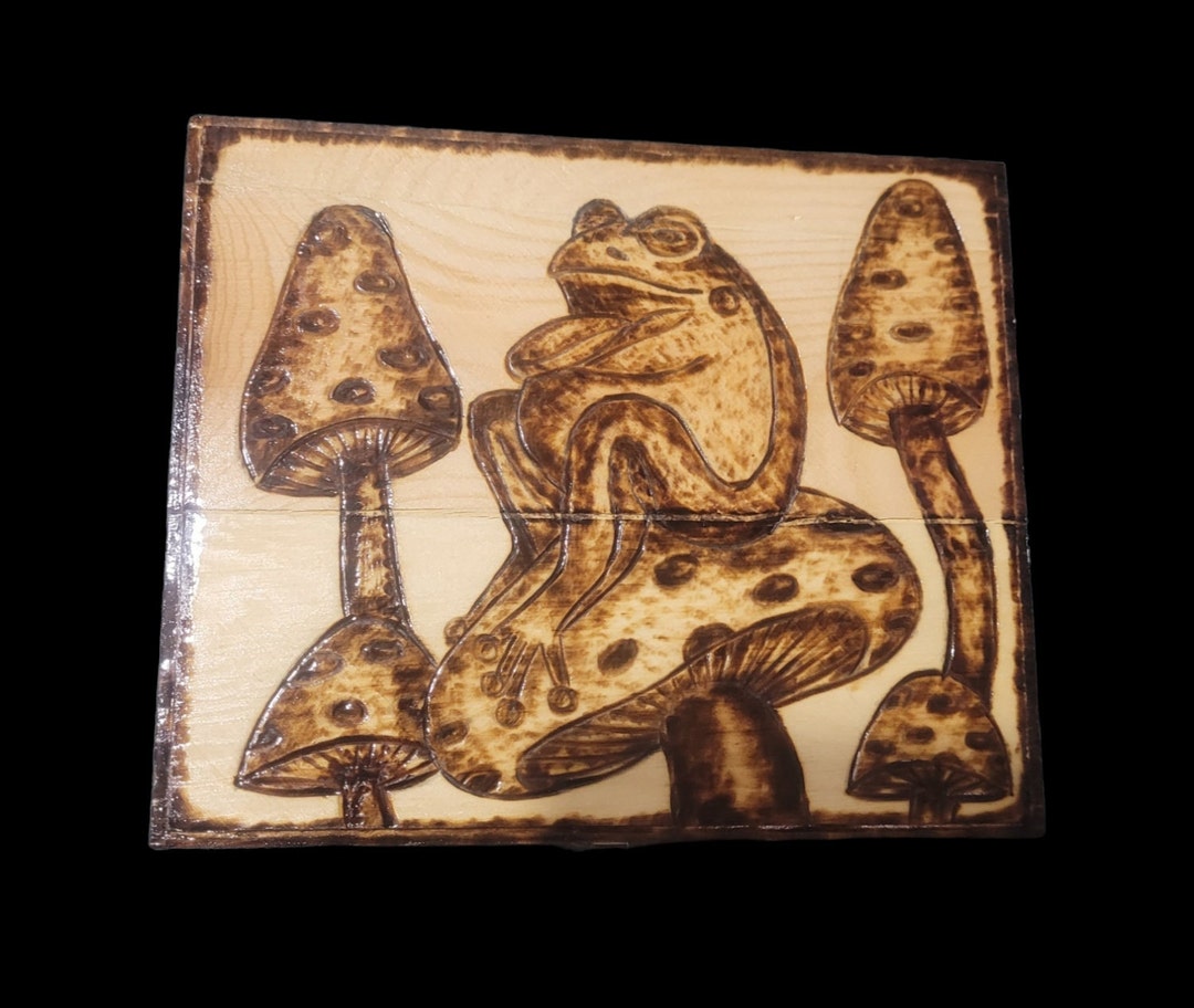 Wooden Jewelry Box With Frog and Mushrooms Pyrography Wood Burning - Etsy