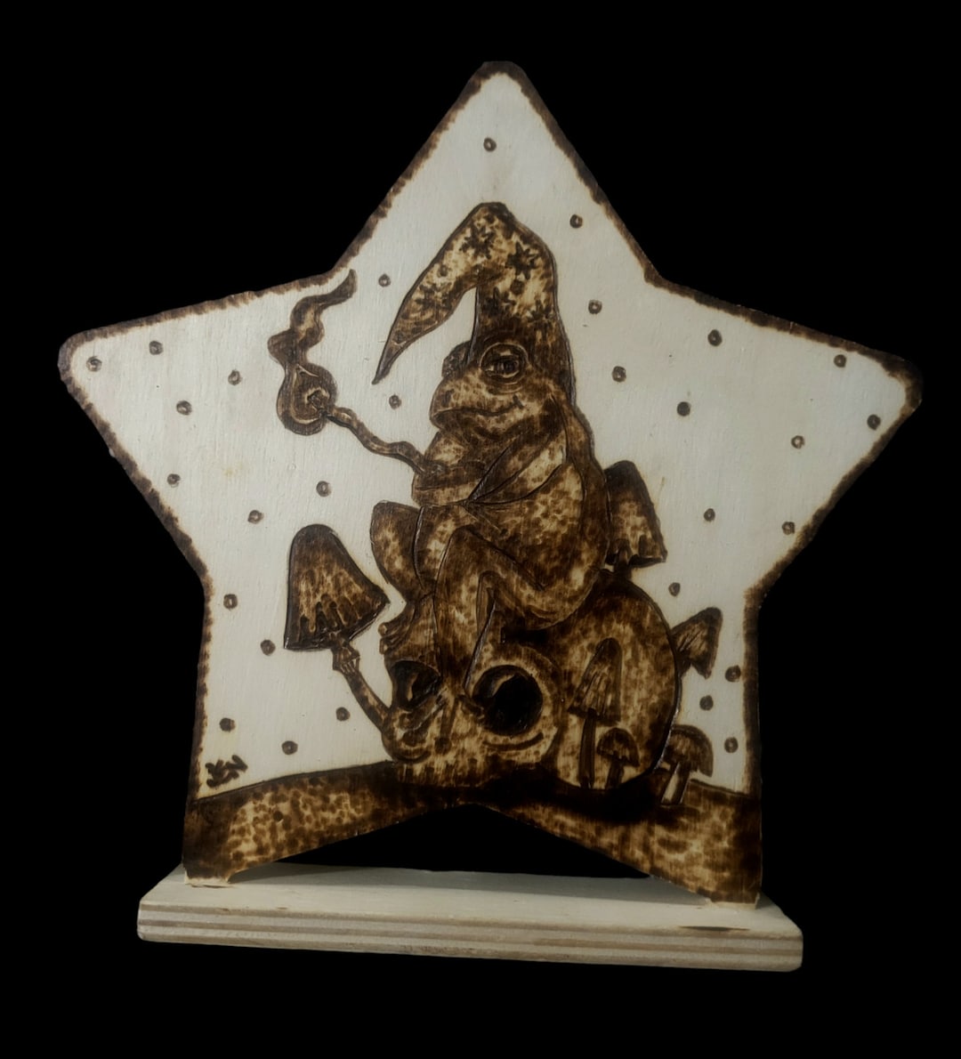 Wizard Frog Pyrography Burning on 7 Inch Wooden Star - Etsy