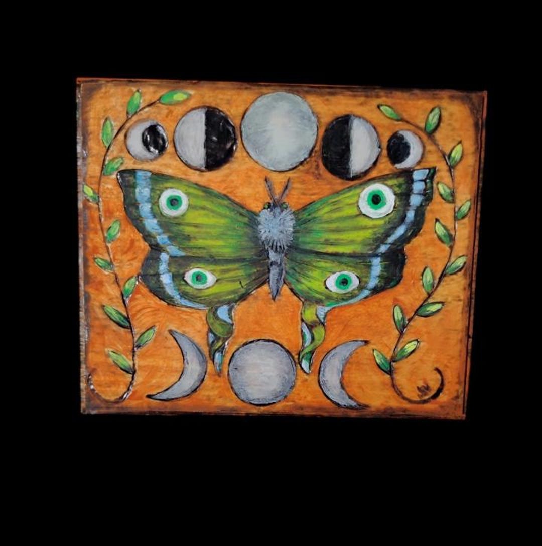 Luna Moth and Moon Wooden Jewelry Box With the Art of Pyrography and ...