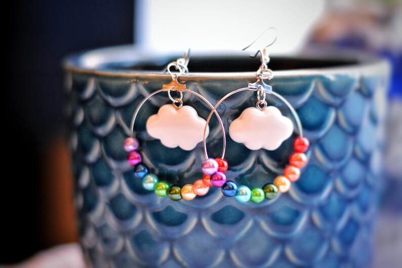 Rainbow Cloud Earring Hoops Rainbow Earrings Cloud Earrings - Etsy
