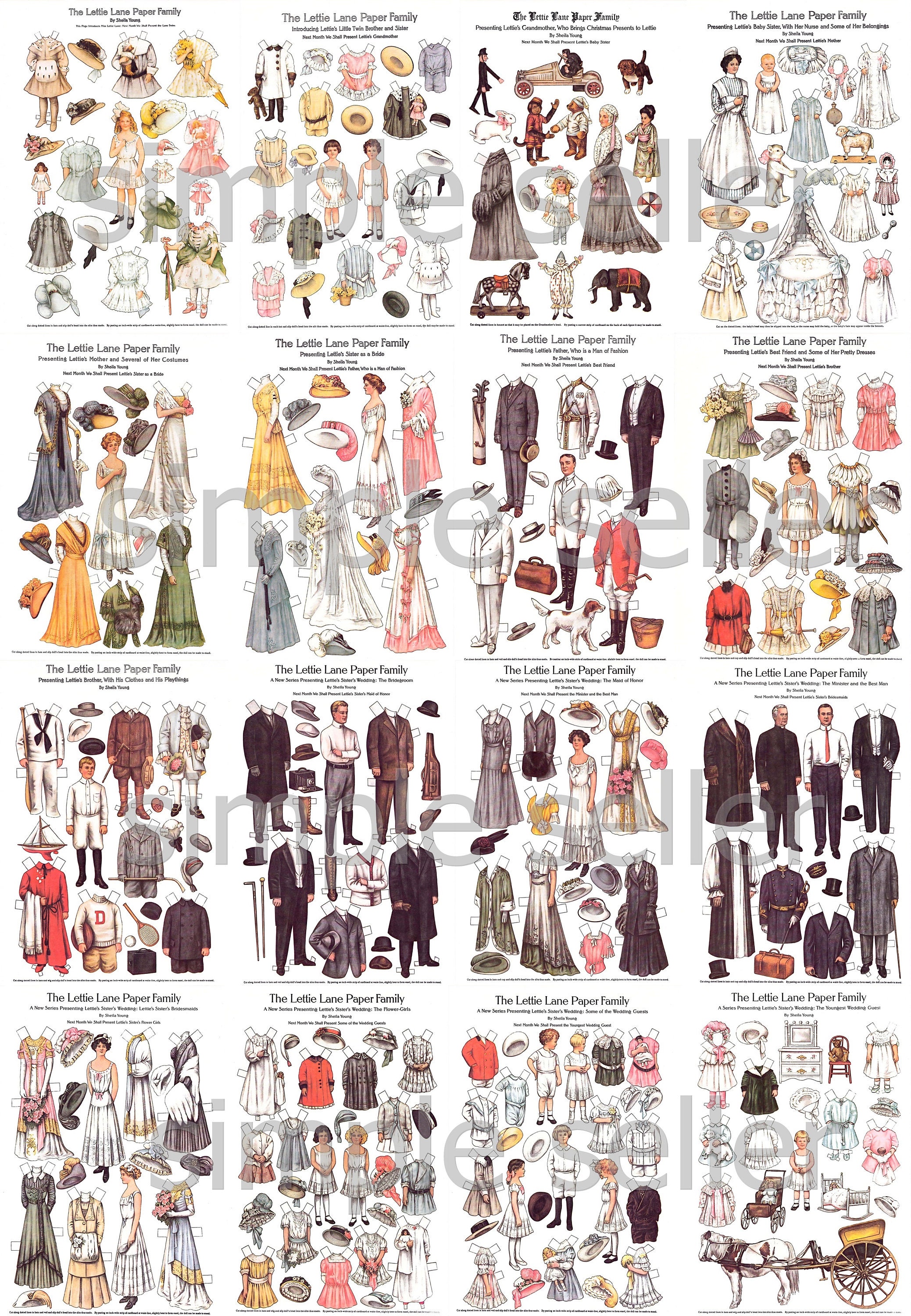 Lettie Lane 24 Full-color Antique Paper Doll Family Reproductions by ...