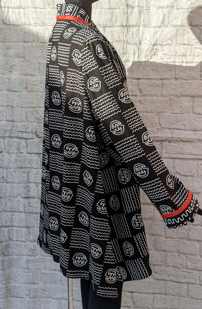 Unisex Gye Nyame African Mudcloth Duster, Loosefitting, Unlined, Long ...
